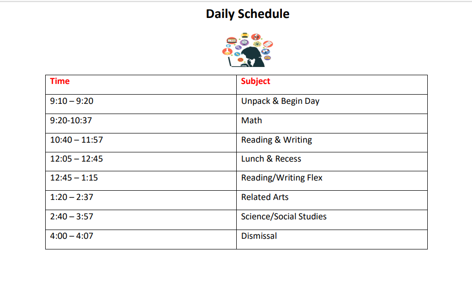 Sheridan, Kinley - 3rd Grade / Daily Schedule