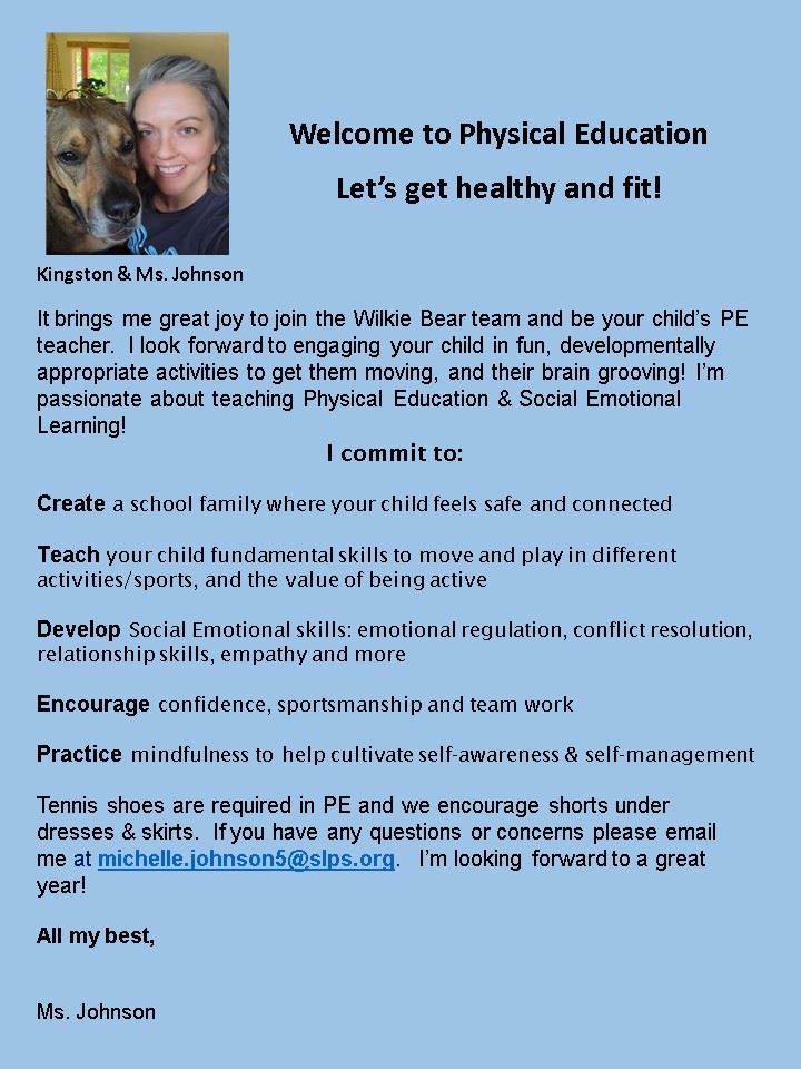 Johnson, Michelle - Physical Education / Welcome Letter