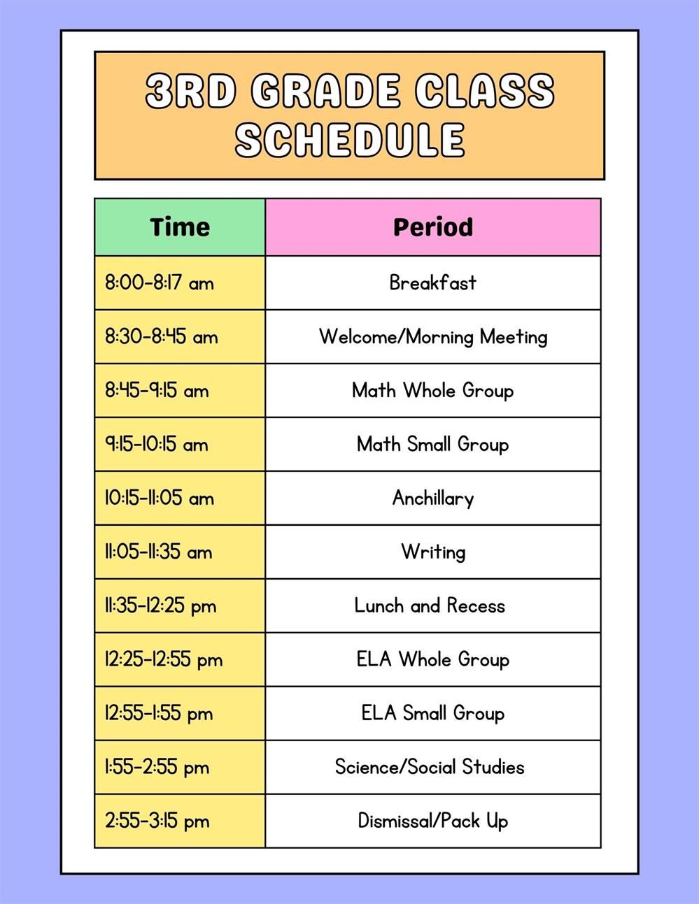 Kurowski, Katherine - 3rd Grade / Class Schedule